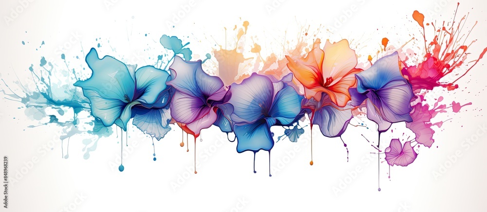 Watercolor ink drops forming a beautiful bloom with an organic flow ...