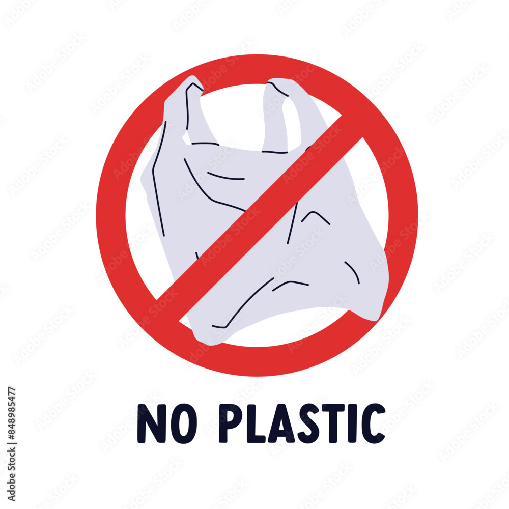 No plastic icon, stop sign, red round symbol with forbidden banned ...