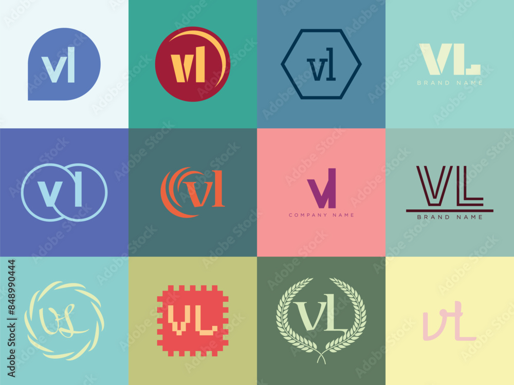 VL logo company template. Letter v and l logotype. Set different ...