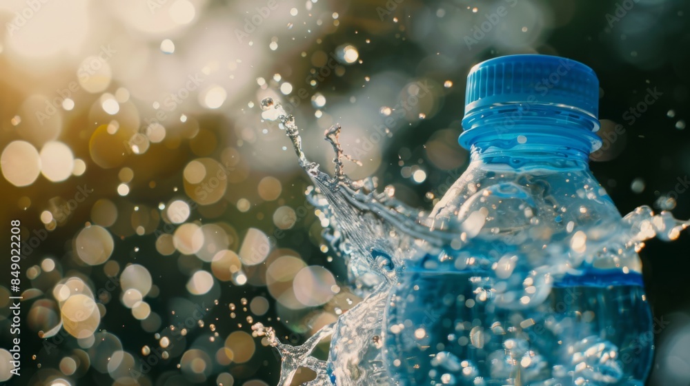 A refreshing splash of water as someone takes a drink from a plastic ...
