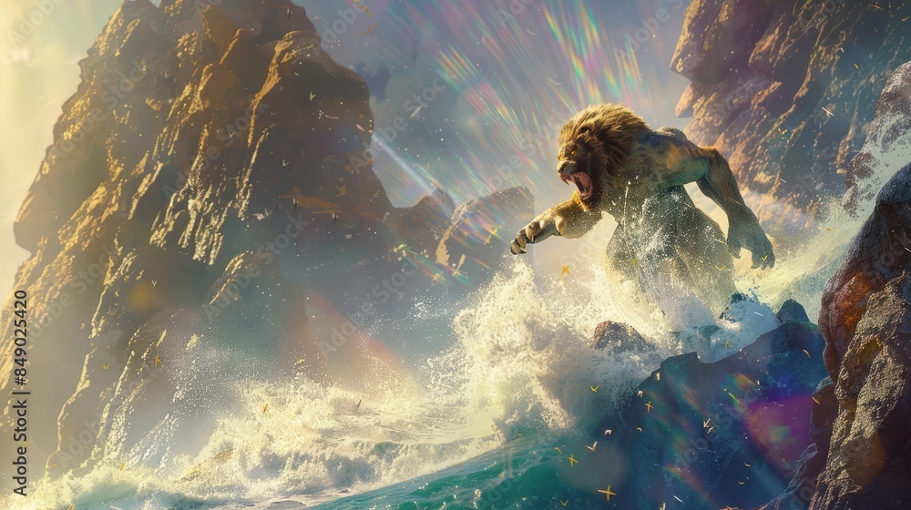 beast monster rearing up on his hind legs against a backdrop of ...