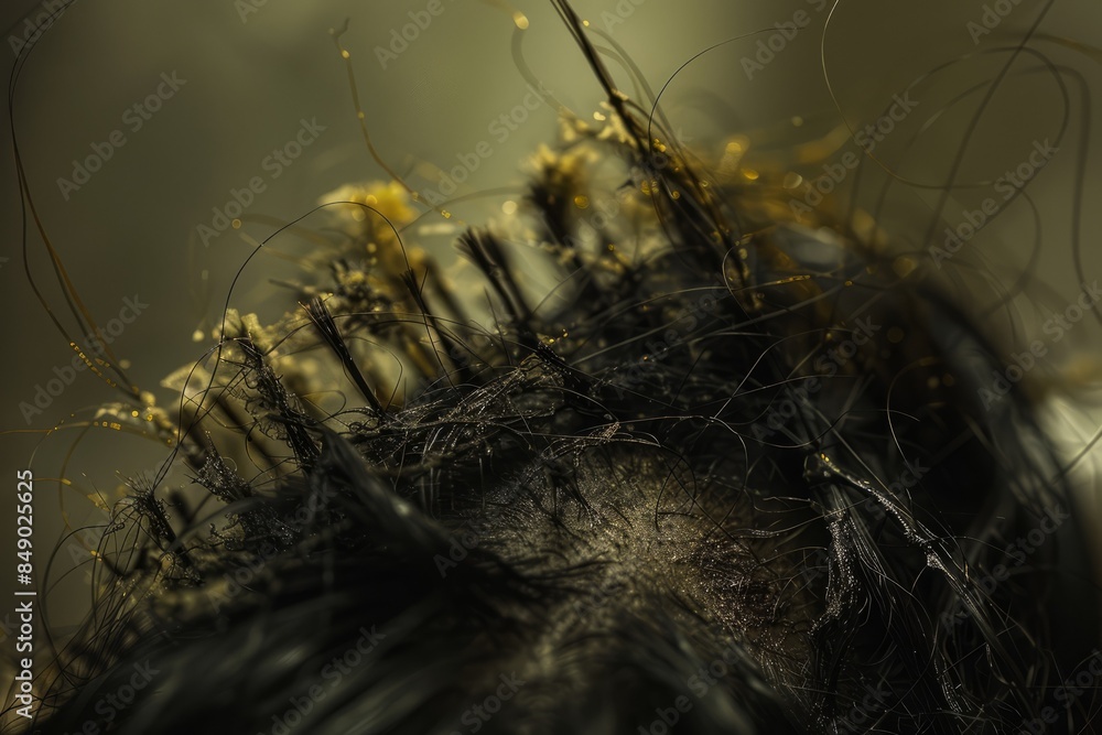 dirty hairbrush tangled with strands of greasy hair, the bristles caked ...