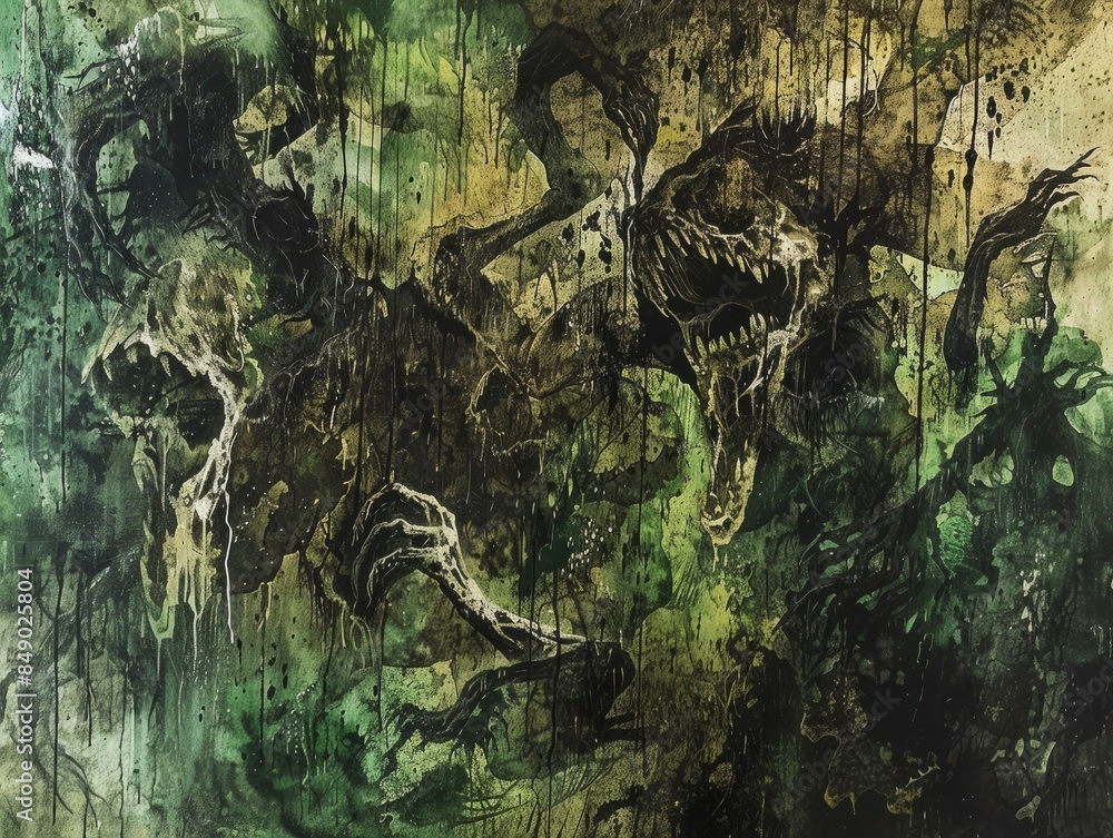 A grotesque amalgamation of human and animal forms, twisted and ...