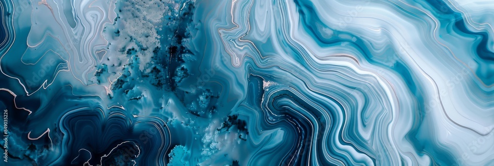 Abstract blue marble texture digital artwork with fluid shapes and ...
