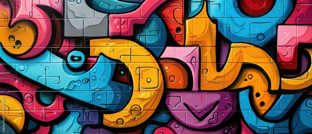 Vibrant graffiti letters and characters on a large wall, highresolution ...