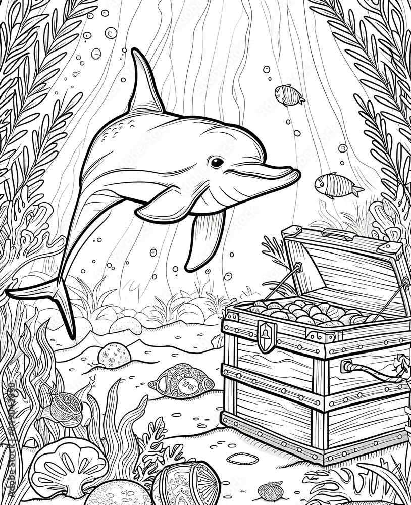 Underwater sea animals coloring sheet for kids. Stock Illustration ...