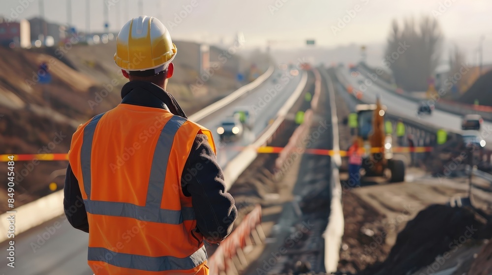 A road construction engineer meticulously inspects the ongoing ...