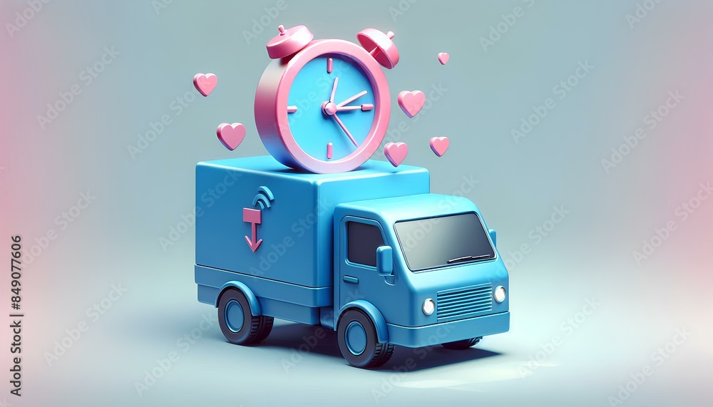 3D image represents fast and efficient delivery. The truck is moving ...