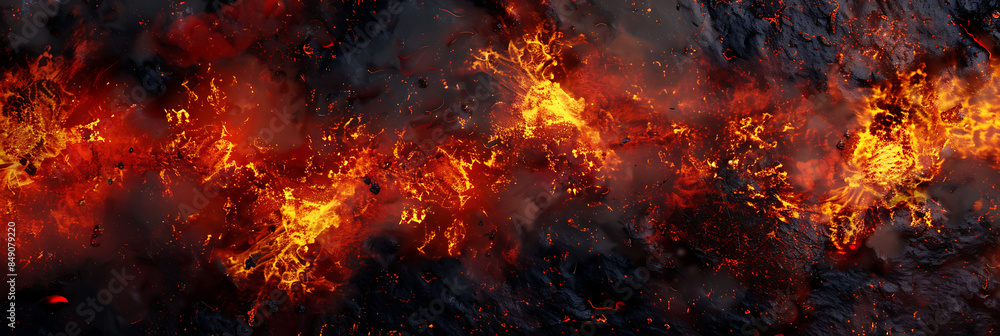 Erupting lava texture background with intense red and yellow flames ...