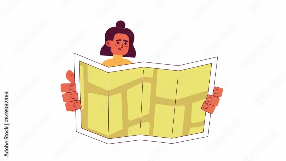 Latin american woman holding map 2D character animation. Seeking ...