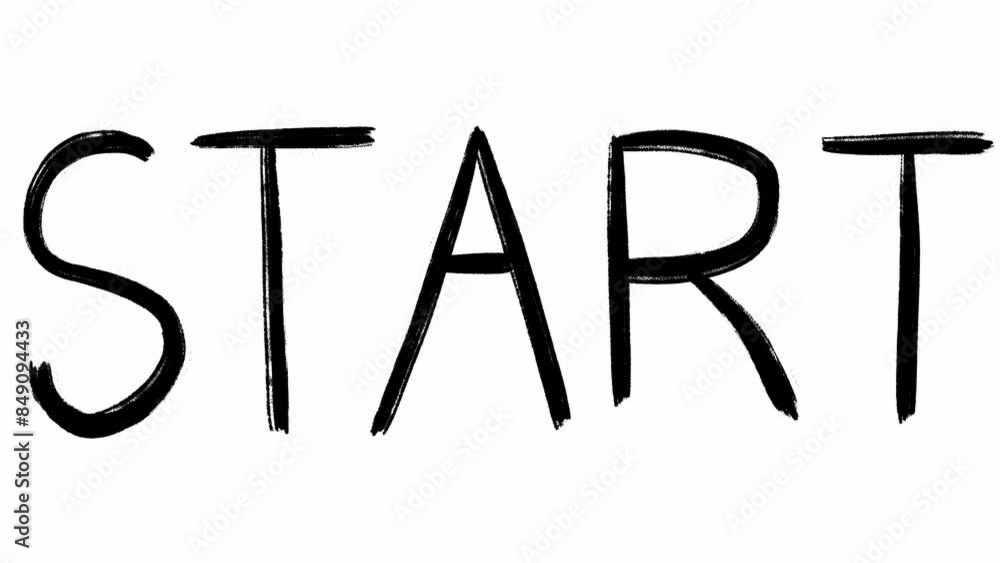 The word start hand written in scribble style in black color on white ...