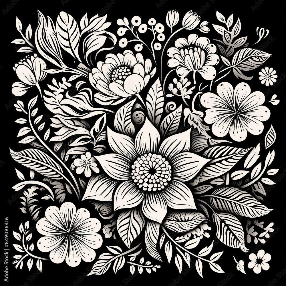 Monocromatic floral pattern, artistic graphic design techniques, for ...