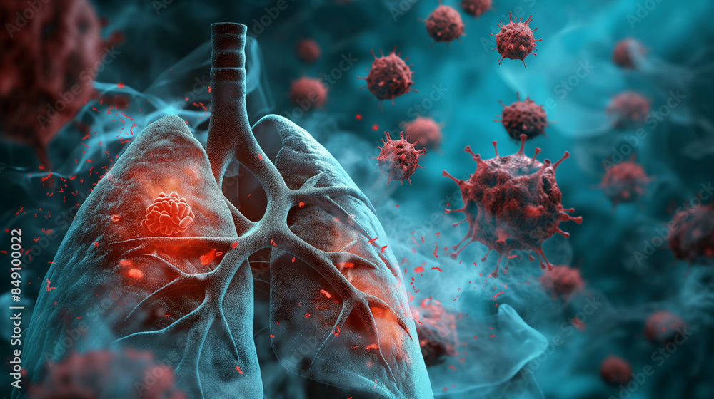 A depiction of the immune system's response to lung cancer, with visual ...