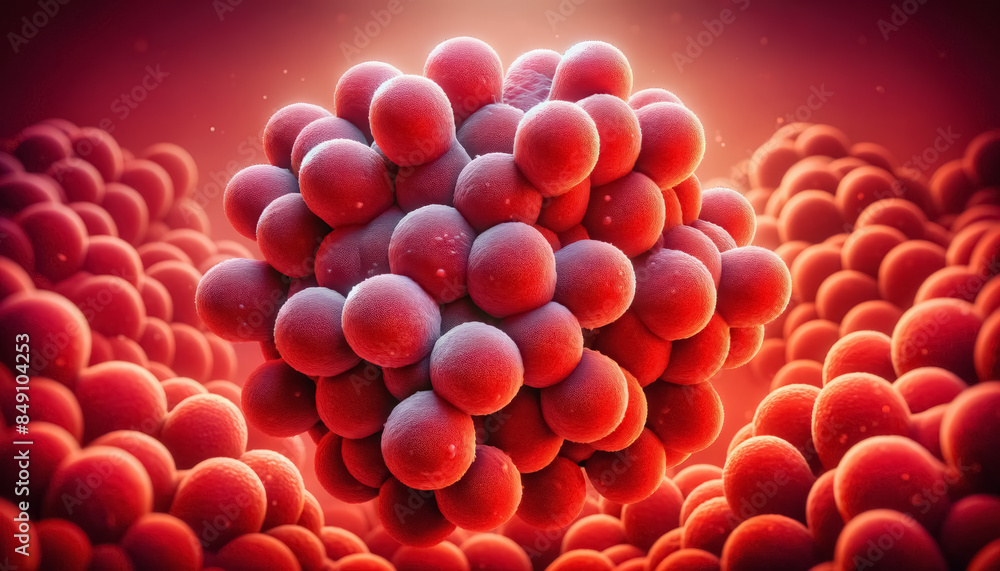 Detailed close-up of a group of cells view under a microscope in a ...