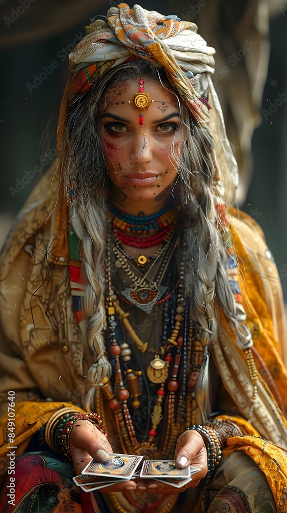 Captivating Gypsy Card Reader s Portrait in Traditional Attire Stock ...
