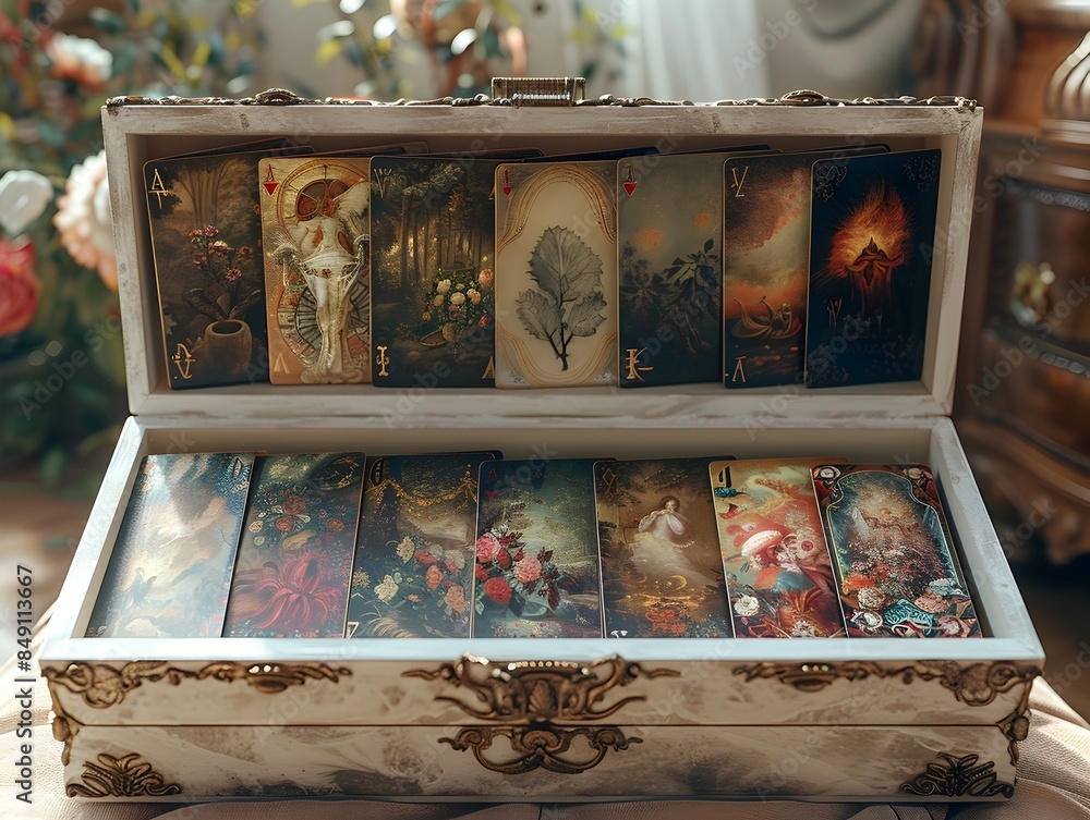 Mystical Gypsy Cards Concealed in a Rustic White Box Hinting at ...