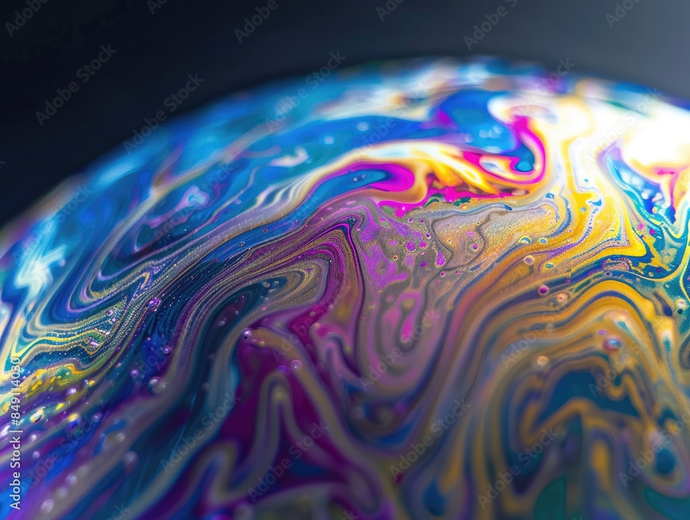 Microscopic stock photo of a soap bubble, capturing the swirling colors ...
