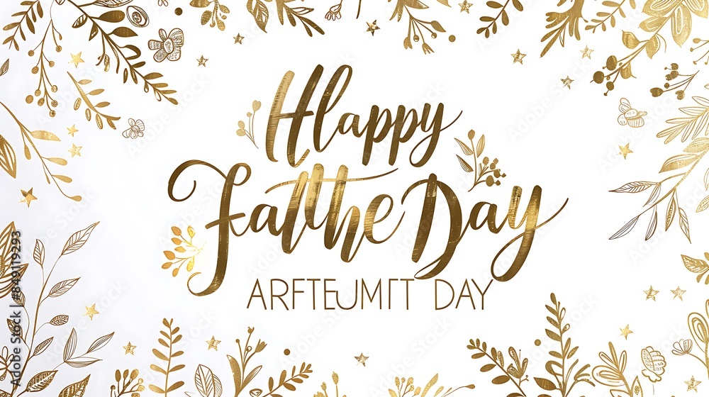 **Elegant Happy Father's Day text with cursive gold script and floral ...