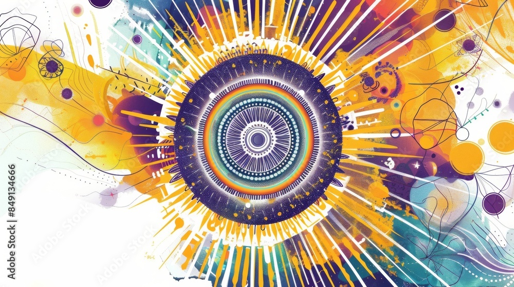 A digital illustration featuring a Aboriginal Australian dreamtime ...