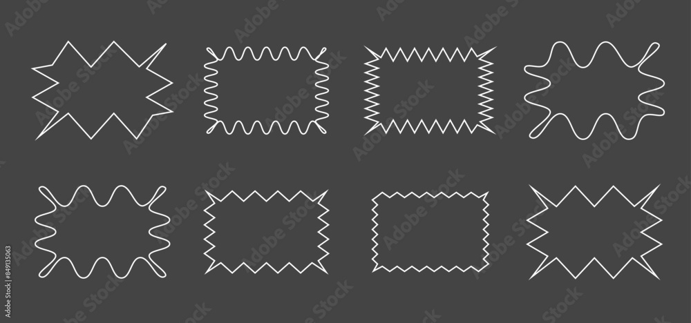Set of wavy and torn frames. Wave curve edge shape. Zig zag edge ...