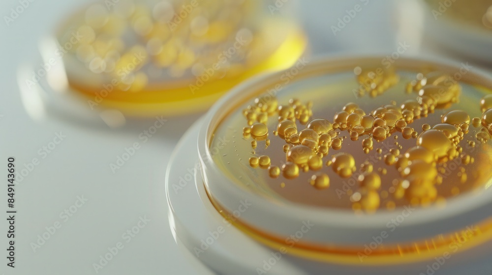 Cinematic microscope view of bacteria cluster in petri dish, with sharp ...