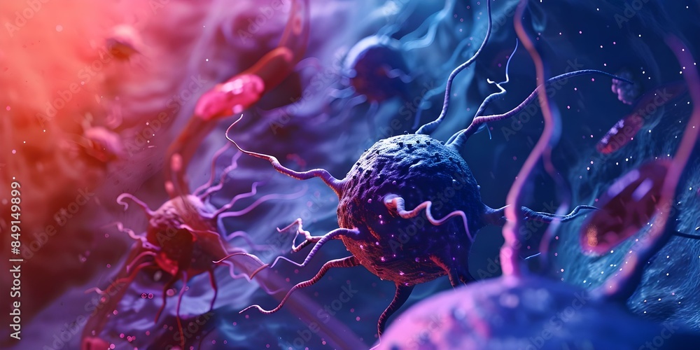 Medical illustration of cancer cells and malignant tumors in the body ...