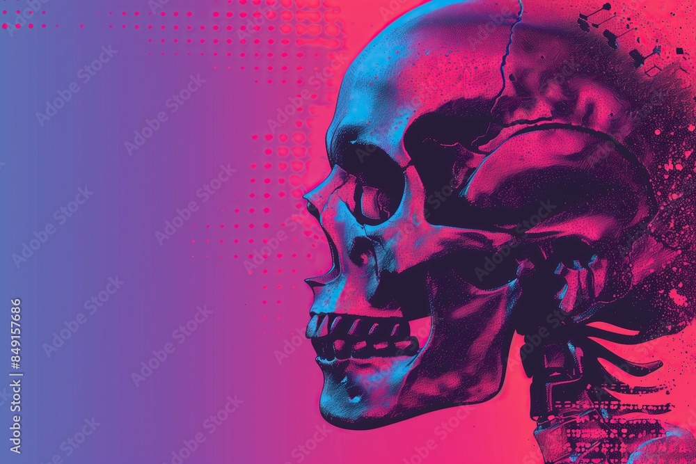 neuro science human skull side profile in abstract neon colors with ...