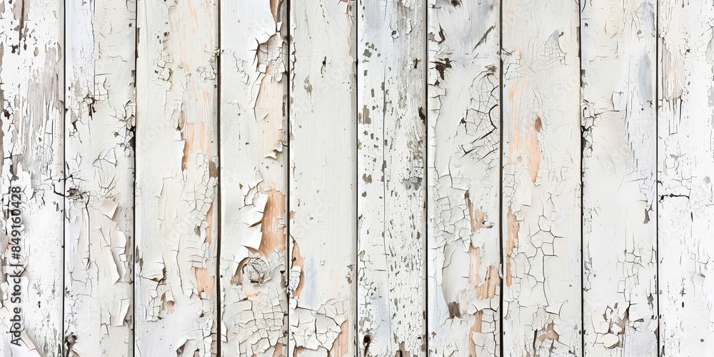 Distressed whitewashed wood background with peeling paint and aged ...