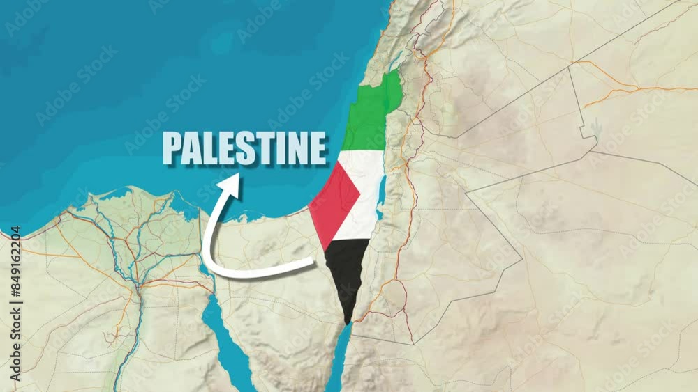 Palestine Map Animation Flag Effect and Light sweep with title ...