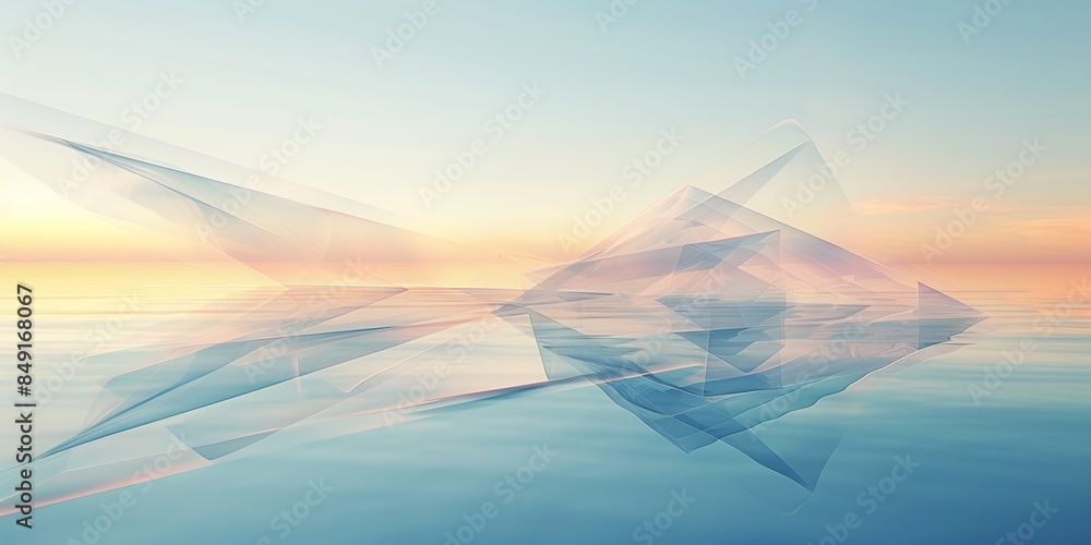 Abstract oceanic landscape with soft pastel colors and geometric shapes ...