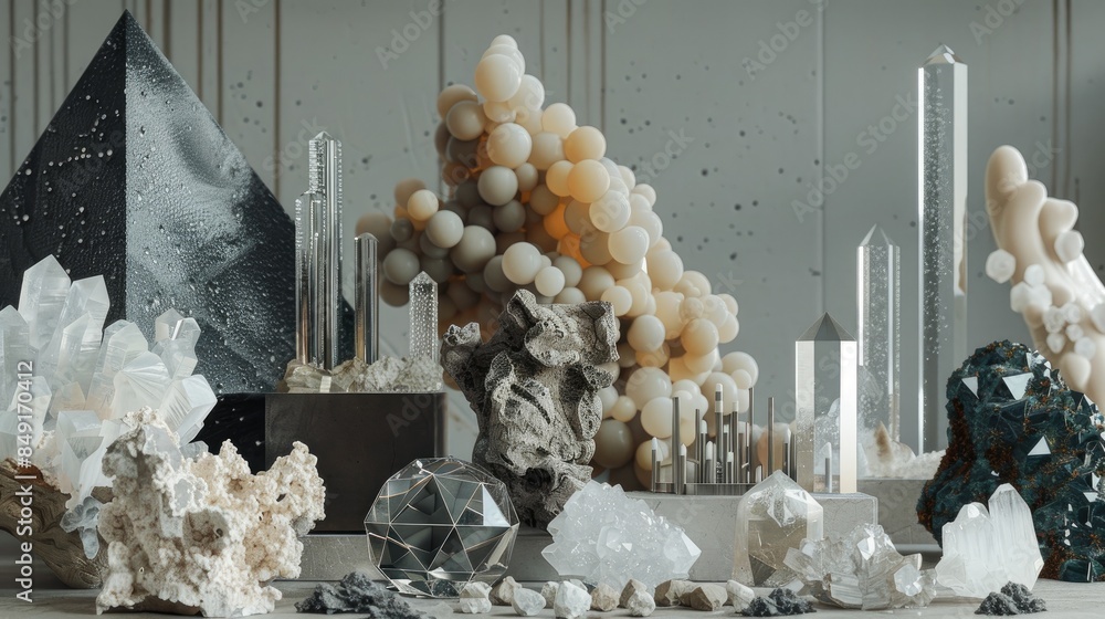 Elements of Calcium Fluorine and Iron showcased as decorative items ...