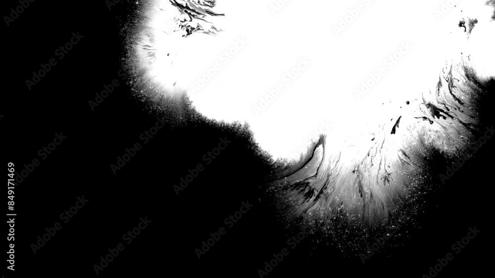 Black ink artistic flow splatter spots spills white paper beautiful ...