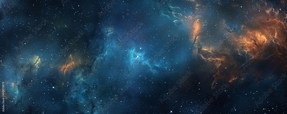 Mysterious space background with deep black and blue hues, glowing ...