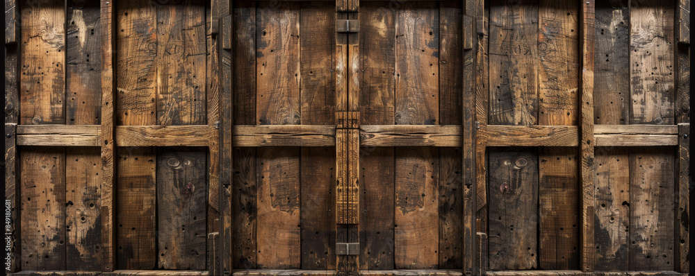 Rustic wooden crate background with distressed texture and varied brown ...
