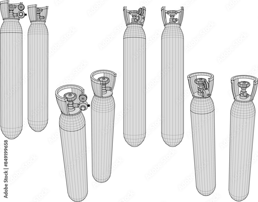 Vector illustration sketch drawing detailed design of oxygen cylinder ...