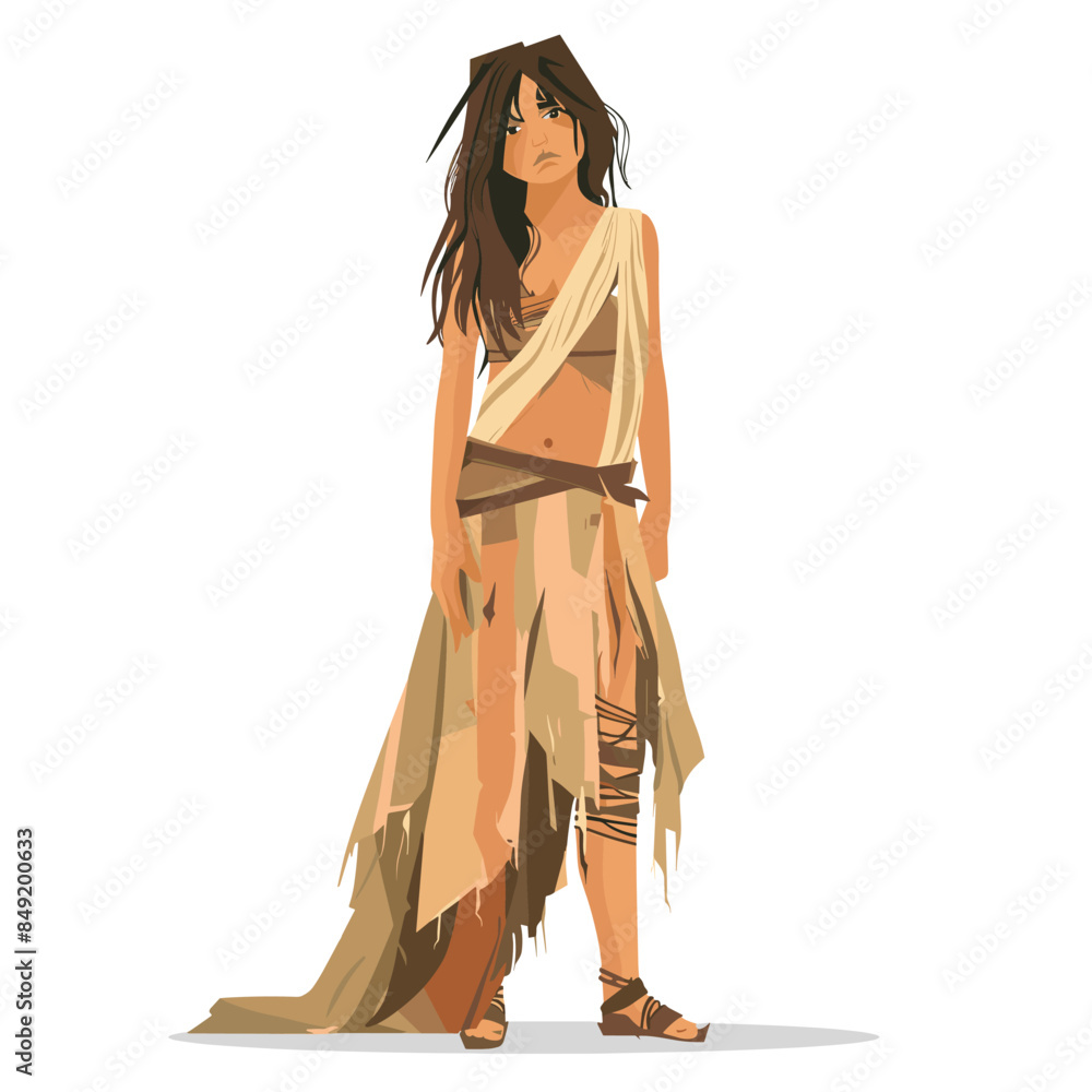 Vetor de Indigenous woman standing defiant, traditional tribal attire ...