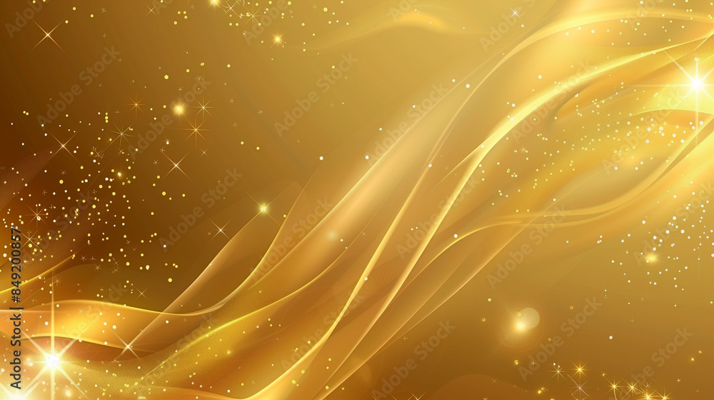 Golden background with light waves and stars vector presentation ...