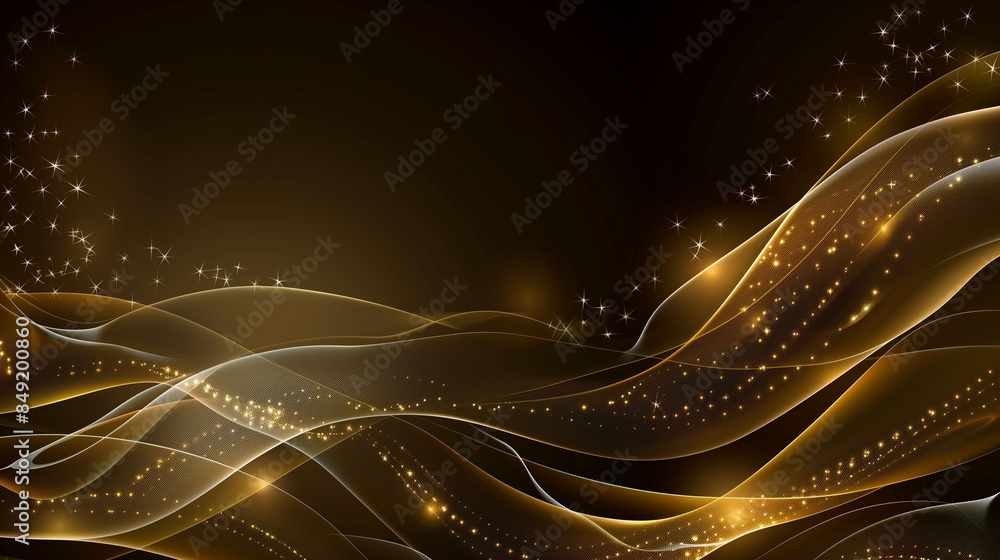 Golden background with light waves and stars vector presentation ...