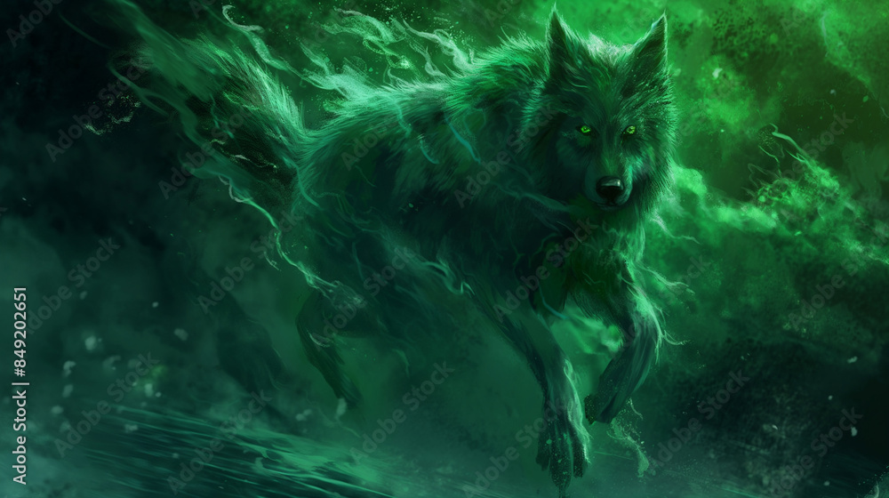Papel de parede de lobo elemental verde Stock Illustration | Adobe Stock