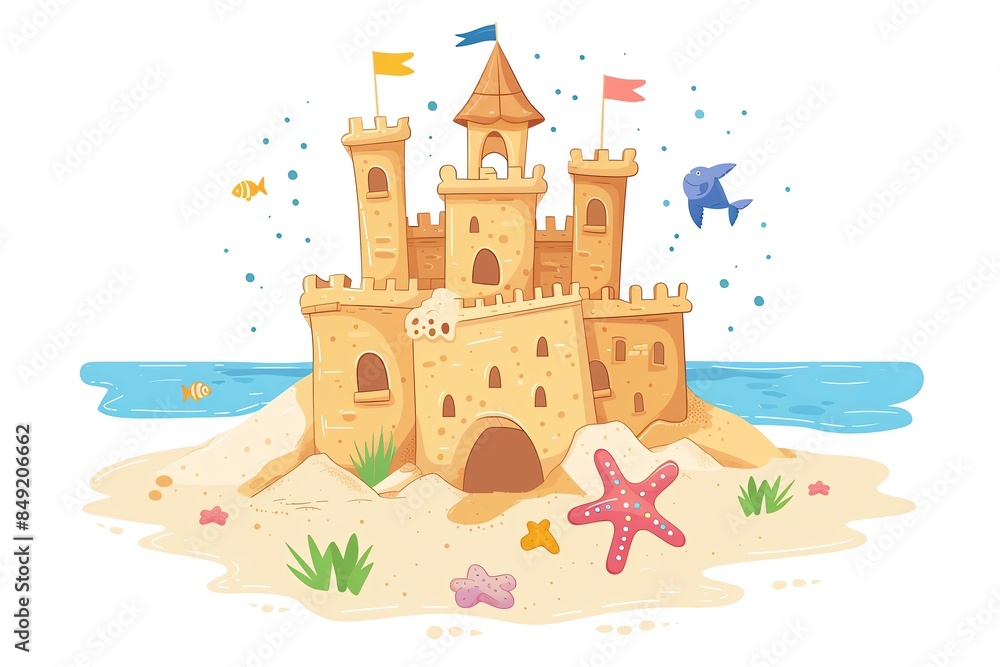 Bright sandcastle mold flat design front view isolated white background ...