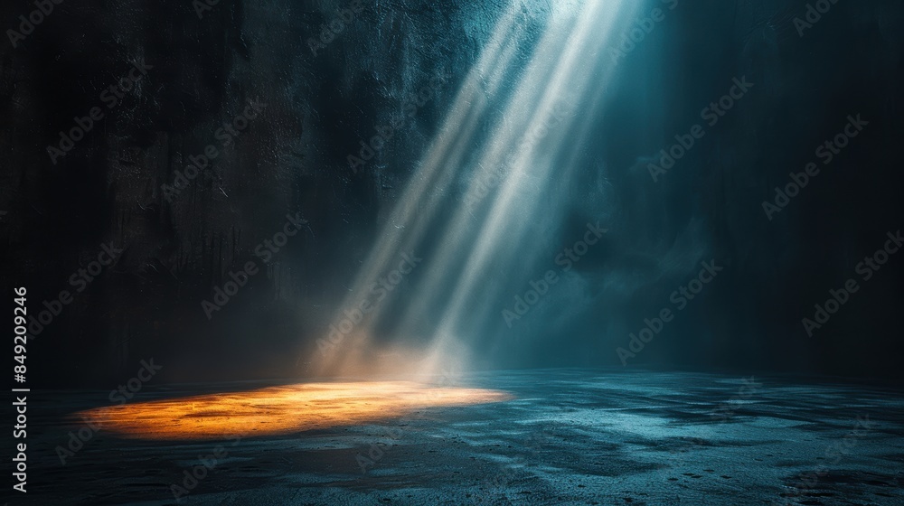 Mysterious light rays piercing through dark cave, illuminating the ...