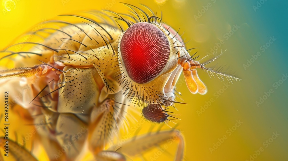 A close-up view of a Drosophila , an insect belonging to the phylum ...