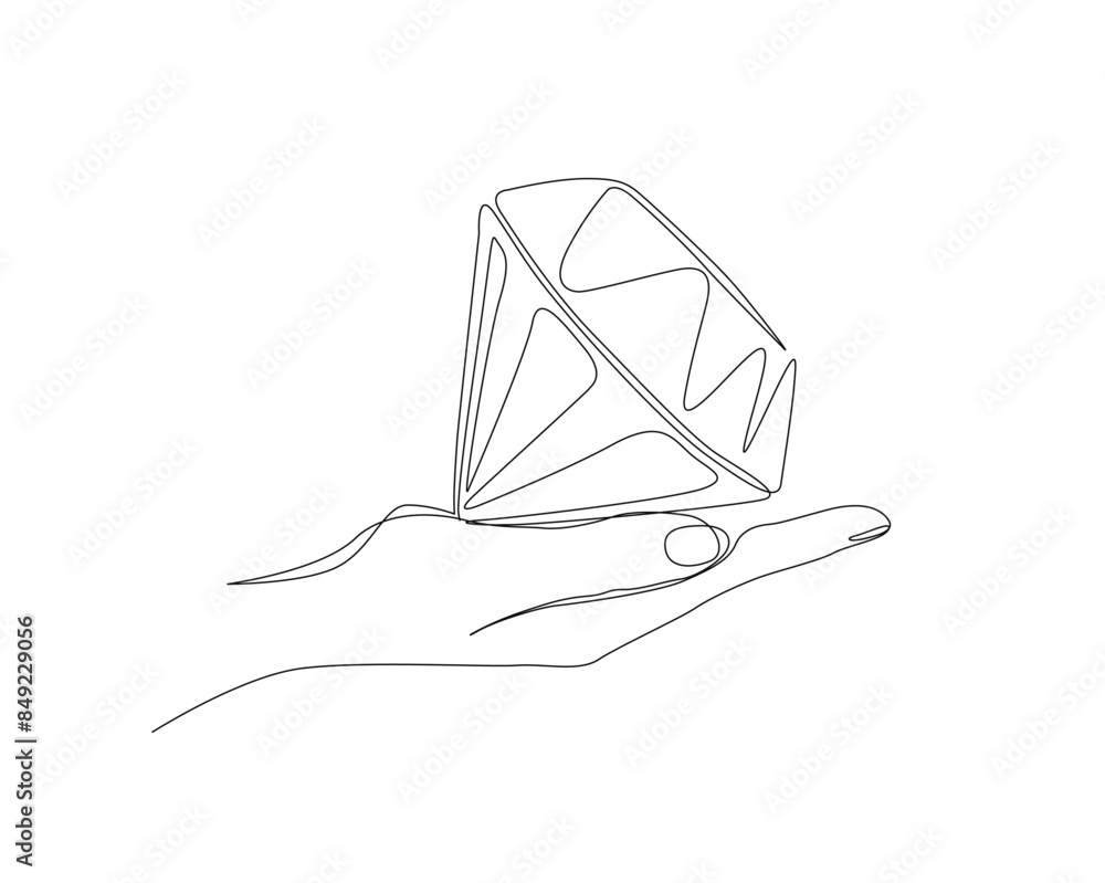 Continuous one line drawing of hand holding diamond. Hand holds diamond ...