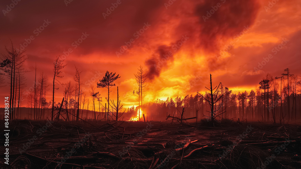 A forest fire in a deforested area illustrates the devastating impact ...