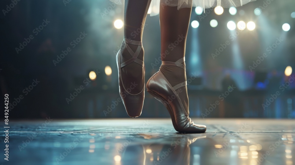 A close-up view captures the delicate strength of a ballet dancer's ...
