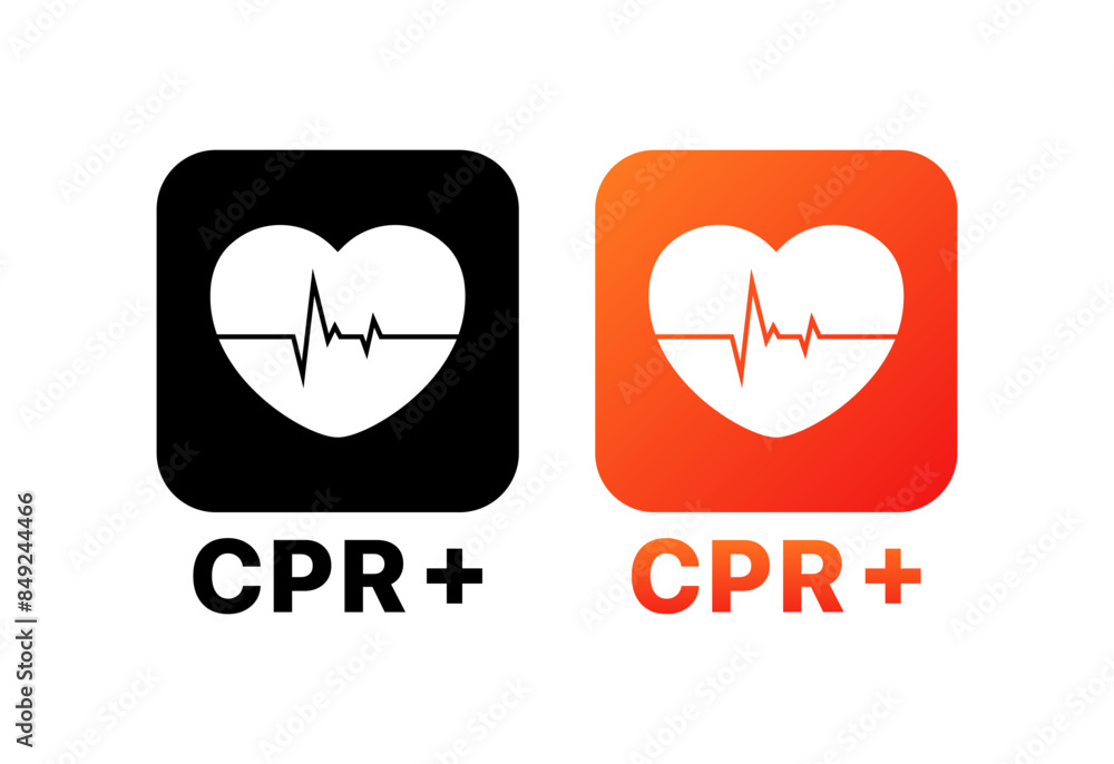 CPR+ set icons. Heart Treatment Icons. Silhouette and flat styles ...