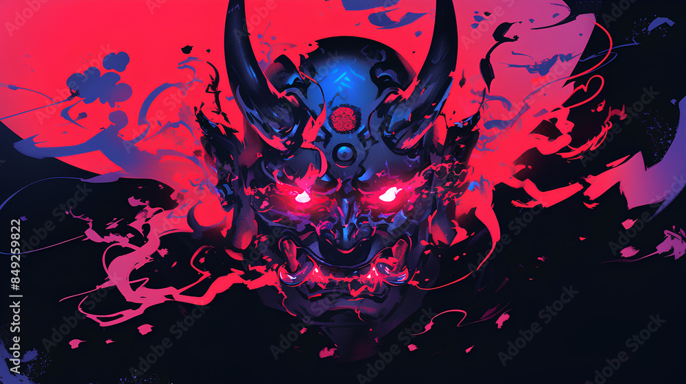 drawing a Japanese oni face model with swirls and brush strokes Stock ...