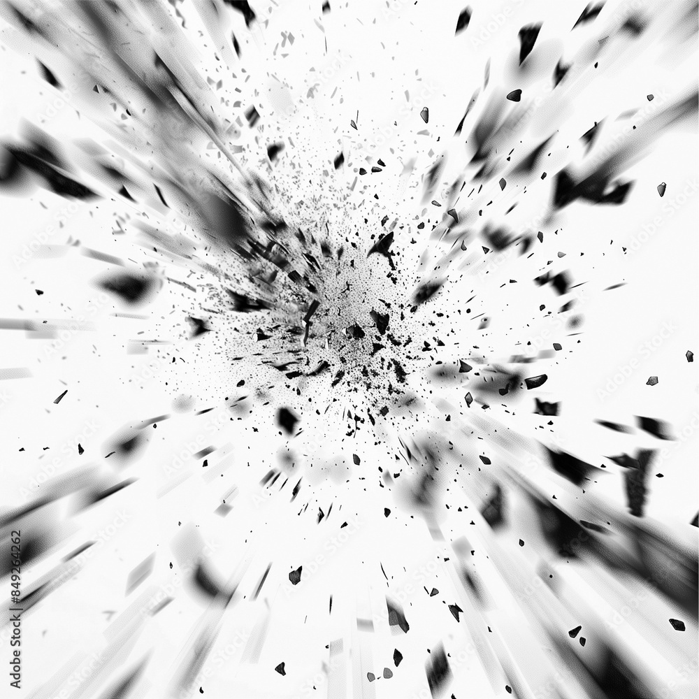 black matter explosion with zoom speed effect. Debris in space ...