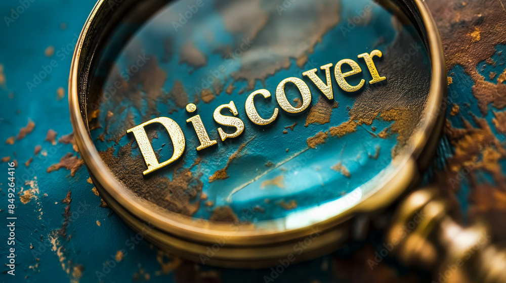 Magnifying glass over a map with the word Discover. Stock Illustration | Adobe Stock
