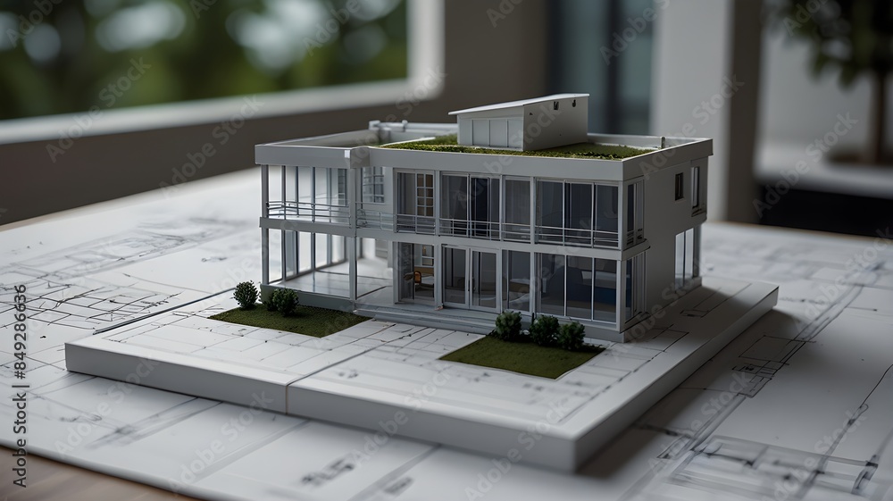 3D miniature model contemporary minimalist luxury new house ...